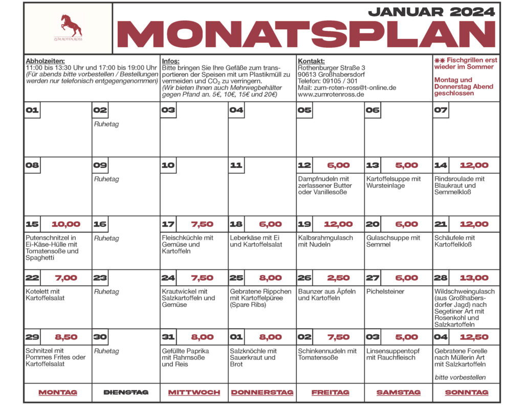 Monatsplan - Zum Roten Ross